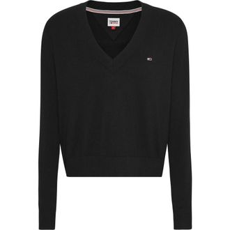 Tommy Jeans Essential V-Neck Pullover Schwarz - - Knitwear - Damen - Schwarzk - XS