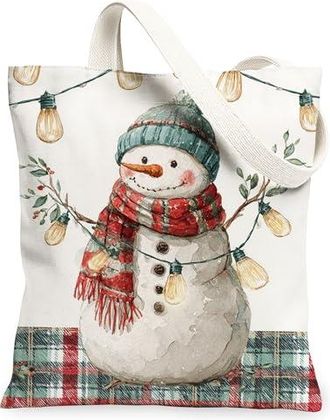 Generic Sacs fourre-tout festifs en toile, joli motif bonhomme de neige, sacs de courses r&eacute;utilisables, l&eacute;gers et lavables, toile pour cadeaux de vacances, 33