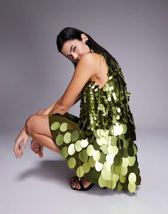 Asos Robe courte ornement&eacute;e &agrave; taille basse souple - Vert