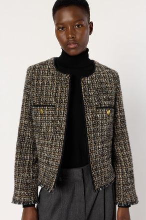 Gerard Darel Veste sans col en tweed - NOUR - Marron