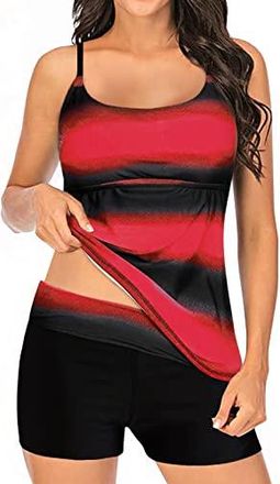 Generic Maillot de bain 2 pi&egrave;ces pour femme avec short taille haute pour piscine, maillot de bain basique imprim&eacute; push-up rembourr&eacute; pour les vacances, Rouge, 