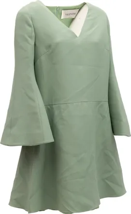 Valentino Garavani Womens Sage Green V-Neck Dress With Bell Sleeves