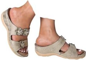 Generic Sandales orthop&eacute;diques compens&eacute;es pour femme - Sandales larges pour femme - Sandales et sandales compens&eacute;es &agrave; bout ouvert pour femme, E Gris clair, 38