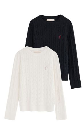 Polo Club Zweierpack Damenpullover marineblau und ecru mit Zopfmuster und Rigby Go Stickerei