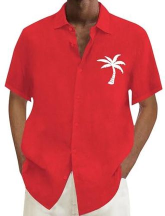 Generic Chemise d&eacute;t&eacute; &agrave; manches courtes pour homme - Coupe droite - En lin - Perm&eacute;able &agrave; lair - Pour les vacances - Chemise de plage avec boutonni&egrave;re - Pour l&eacute;
