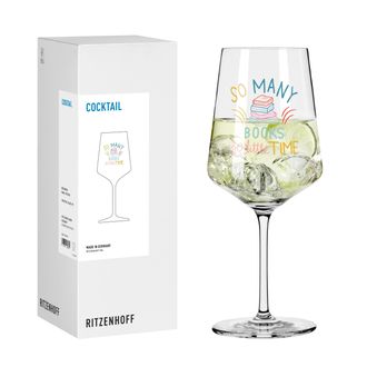 Ritzenhoff 8271001 Cocktailglas 500 ml - Serie B&uuml;cher - mit Spruch So many books, so little time, bunt - Made in Germany