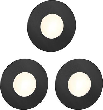 LEDs Com 3 Stück LED Treppenlicht/Wandeinbauleuchte FEX für innen und außen, rund, schwarz, 85mm Ø, warmweiß