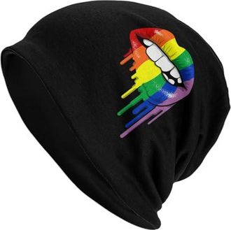 Generic Femme Homme Bonnet &Agrave; Revers Fiert&eacute; LGBT Gay Homosexuel Lesbienne L&egrave;vres Arc-en-Ciel Bonnet dhiver Classique Hiver Chapeaux Mode Bonnets Tricot&eacute; pour H