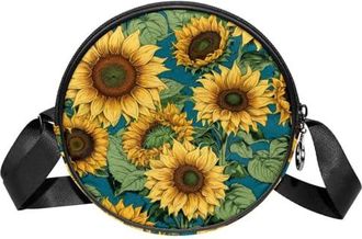 Generic Sac &agrave; bandouli&egrave;re rond pour femme, motif tournesol, petit sac &agrave; bandouli&egrave;re avec fermeture &eacute;clair, bretelles r&eacute;glables, sac &agrave; main rond d&eacute;contract&eacute; po