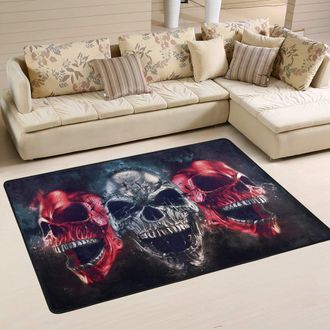 Mnsruu Area Rug 183 x 122 cm, 3D Metall Sch&auml;del Gedruckt Teppich Wohnzimmer Dekor Bodenmatte Teppich f&uuml;r Schlafzimmer
