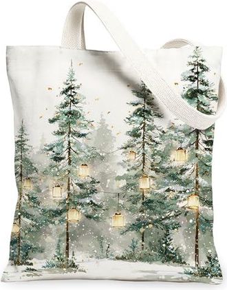 Generic Sac fourre-tout en toile motif arbre rustique r&eacute;utilisable vintage l&eacute;ger lavable avec bandouli&egrave;re, blanc, 13x15 Inch