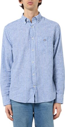 GANT Herren REG Cotton Linen Stripe Shirt Hemd, Rich Blue, M