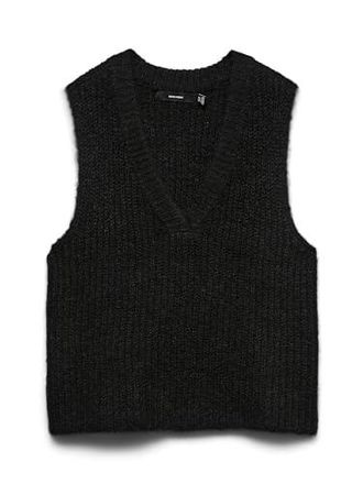 Vero Moda Vmnovah Rib SL V-Neck Vest Noos, Noir, XS Femme