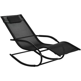 OUTSUNNY Chaise longue &agrave; bascule - rocking chair design - t&eacute;ti&egrave;re, accoudoirs, assise dossier ergonomique - m&eacute;tal &eacute;poxy textil&egrave;ne noir