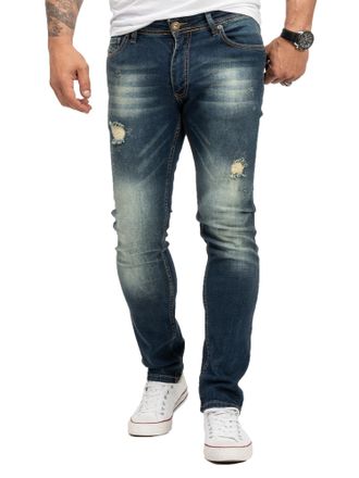 Rock Creek Herren Jeans Slim Fit Stretch Jeans Männerhose Herrenjeans Denim Hosen Herrenhose Straight Cut Stonewashed RC-2435 Dunkelblau W34 L32