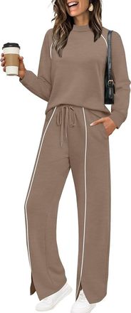 OLIPHEE Trainingsanzug Damen Set 2 Teiler Herbst Winter Jogginganzug Damen Outdoor Zweiteilig Lounge Set Langarm Sweatshirt und Weite Hose Tracksuit Frauen Fr