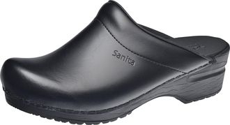 Sanita | Sonja PU offener Clog | Original handgemacht | Flexible Leder-Clogs für Damen | Anatomisch geformtes Fußbett mit weichem Schaum | Schwarz | 37 EU