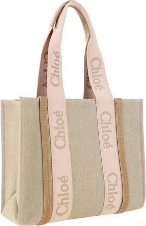 Chlo&eacute; Linen with Leather Trim Shoulder Bag - Beige