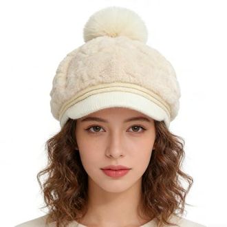 Generic Bonnet pour Femme avec Pompon, Bonnet avec Bord, pour Femmes et Filles, Vacances, Plein air, Matin, Marche, trajets Quotidiens, Ski, Voyage, Couleur c