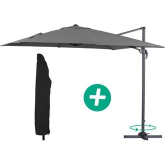 Habitat et Jardin Habitat Et Jardin - Parasol jardin d&eacute;port&eacute; Alu Sun 3 - Carr&eacute; - 3 x 3 m - Gris + housse de protection