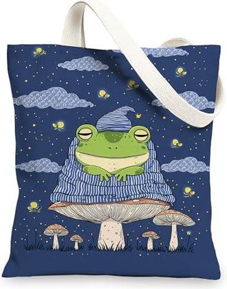 Generic Sac fourre-tout en toile amphibien, joli motif amphibien, léger et lavable, pour le shopping, lextérieur, les voyages, la plage, bleu, 13x15 Inch