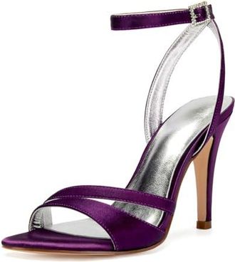 Generic Escarpins Femme Sandales Talon Heels Satin Chaussures De Mariage Mariée Sexy Open Toe High Sandales 10.5CM,Violet,40 EU