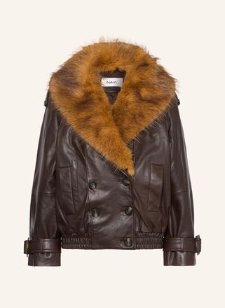 BA&SH Ba&Sh Lederjacke Naho Mit Abnehmbarem Kunstfell-Kragen braun