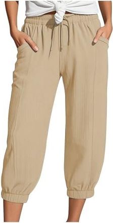 Generic Pantalon en coton et lin pour femme - Jambe large - Pantalon de plage d&eacute;t&eacute; pour femme - Confortable - Pantalon de yoga Palazzo XIYU26047, kaki, XXL