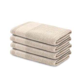 Looks by Wolfgang Joop 4X Handtuch 50x100 cm - 100% Baumwolle Luxus Handt&uuml;cher mit Aufh&auml;nger & Logostick, 4er Set Handt&uuml;cher beige