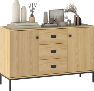 HOMCOM K&uuml;chenbuffet Aufbewahrungsm&ouml;bel 2 Schr&auml;nke verstellbares Regal 3 Schubladen Zeitgen&ouml;ssischer Stil - Abm. 120L x 39,5l x 77H cm