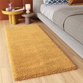 Tapiso Essence Tapis de Passage Poils Longs Shaggy Moderne Jaune Uni Tapis Couloir Long Salon Chambre Adulte Descente de Lit Moelleux Epais Oeko-TEX 120 x 30