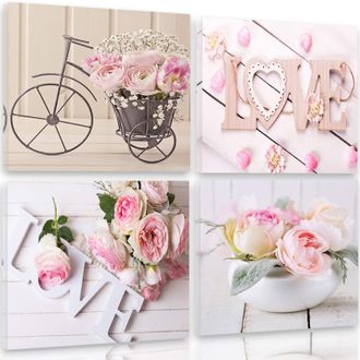 Feeby Bilder 4 Teile Love Rosen Blumen 60x60 cm Wohnzimmer Schlafzimmer Büro Flur Küche Wandbilder Modern Bild auf Leinwand Wanddekoration Kunstdruck Design