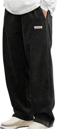 Generic Pantalon Homme Velours C&ocirc;tel&eacute; Vintage - Coupe Large Taille &Eacute;lastique, Surv&ecirc;tement D&eacute;contract&eacute; Printemps(Black,X-Large)