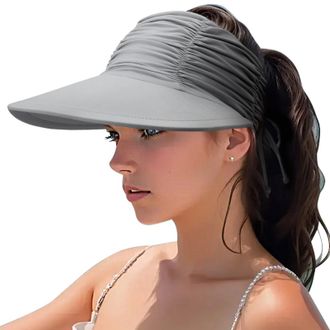 Dreshow Damen Visor Sonnenhut Breite Krempe Hut Einstellbar Faltbarer Pferdeschwanz Strandhut Sommer UV Schutz Au&szlig;en Hut UPF 50+