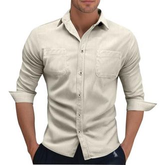 Generic Chemise boutonn&eacute;e en velours c&ocirc;tel&eacute; &agrave; manches longues pour homme - Veste de camionneur en coton avec poches - Coupe r&eacute;guli&egrave;re - D&eacute;contract&eacute;e - Solide 