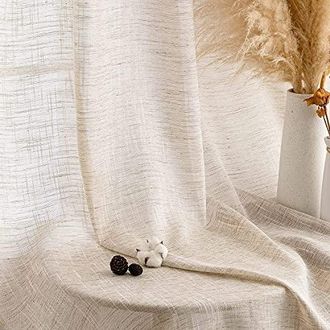 Miulee Rideau Voilage Lin Salon Voile Sheer Rideaux en Lin Chambre Transparent Translucide Voilages intérieurs Galon Fronceur Élégant Chaleureux 140x300 cm L