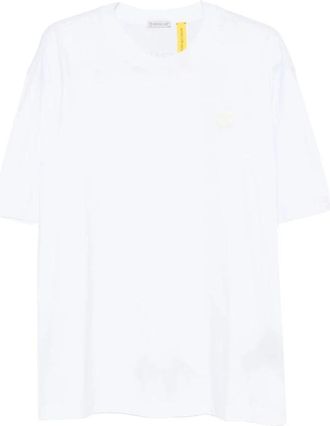 Moncler Homme, Tops, Blanc, Taille: M Rocky Logo Patch Crew Neck T-shirt