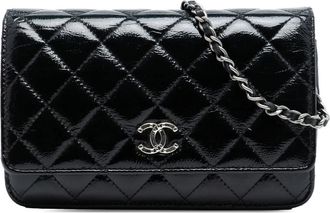 Chanel Hobo Bags - CC Quilted Patent Wallet On Chain - Gr. unisize - in Schwarz - f&uuml;r Damen