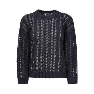 Brunello Cucinelli Femme, Pulls, Bleu, Taille: 40 FR Jersey de jute et coton avec maille et torsades