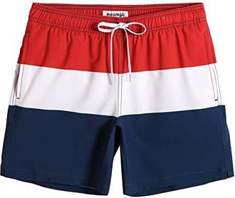 Maamgic Short de Bains Homme Maillot de Bain Étirement à Quatre Voies Garcons Pants Court de Sport Séchage Rapide 4 Way Stretch,Rouge Blanc Bleu,L