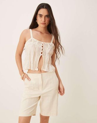 Mango Short habill&eacute; aspect lin - &Eacute;cru-Neutre
