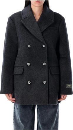 Ganni Femme, Manteaux, Noir, Taille: 38/40 FR Manteau crois&eacute; en laine m&eacute;lang&eacute;e