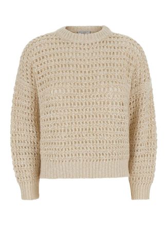 Brunello Cucinelli Openwork Wool-Cashmere Blend Sweater - White