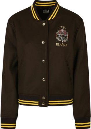 Casablanca Veste Varsity C&eacute;leste Pyramide Laine & Cuir - Femme - Vestes - Brun - Taille: 38 FR