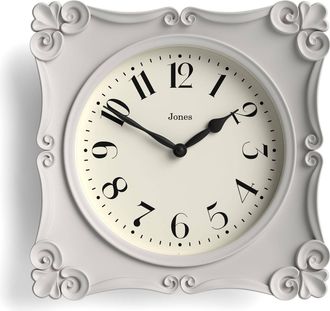 Jones Clocks Rialto wanduhr | Verzierte quadratische Uhr im vintagestil | 25cm | Mantel grau | Ideal für das wohn oder Schlafzimmer