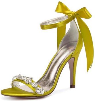Generic Chaussures De Mariage De Mari&eacute;e Femme &Eacute;t&eacute; Stylet Talons Peep Toe Sandale Bureau Travail Soir Talons Hauts 10.5Cm,Jaune,36 EU