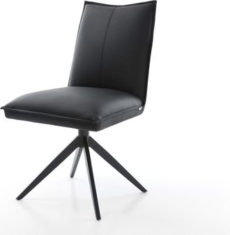 DELIFE Drehstuhl Lelio-Flex Echt-Leder Schwarz Kreuzgestell breit Schwarz 360° drehbar Wippfunktion Taschenfederkern, Esszimmerstühle