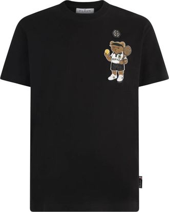 Philipp Plein Homme, Tops, Noir, Taille: XL T-Shirt Col Rond Teddy Tennis