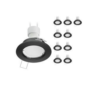 LEDs Com 10 Stück Decken-Einbaustrahler FERE Einbaurahmen schwarz matt + GU10 LED Lampe warmweiß 3-Stufen Dimmen: max. 500lm