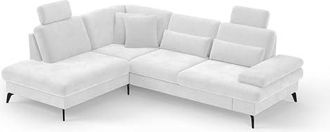 Cavadore Cavadore Eckcouch Moritz / Ecksofa im trendigen Design mit Bett, Bettkasten, Sitztiefenverstellung, Kopfstützen und mattschwarzen Metallfüßen / 212 x 